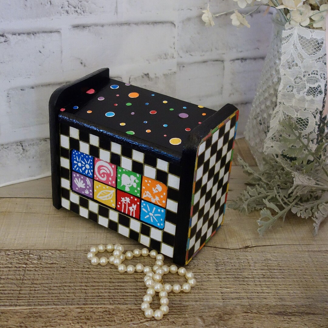 Stately Checks Keepsake Box Hand Painted Whimsy Storage Box Whimsical ...