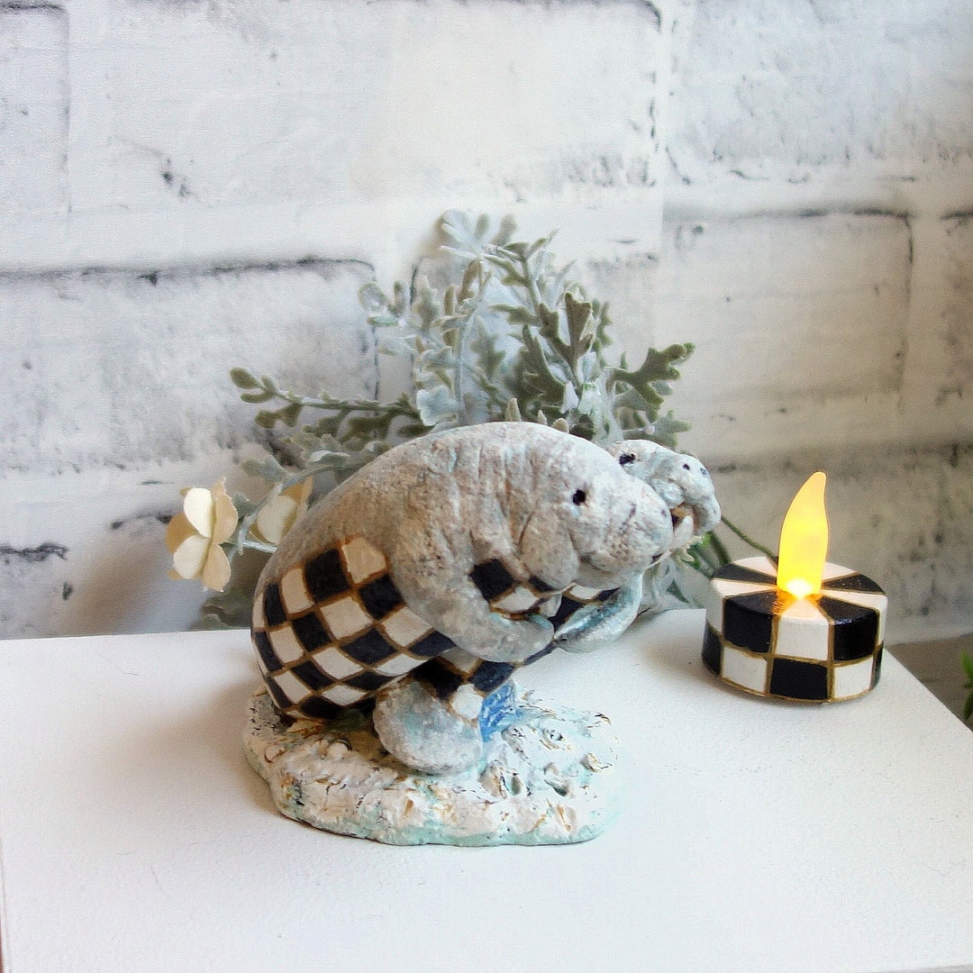 Stately Checks Florida Manatee Figurine With Tea Light Candle Hand ...