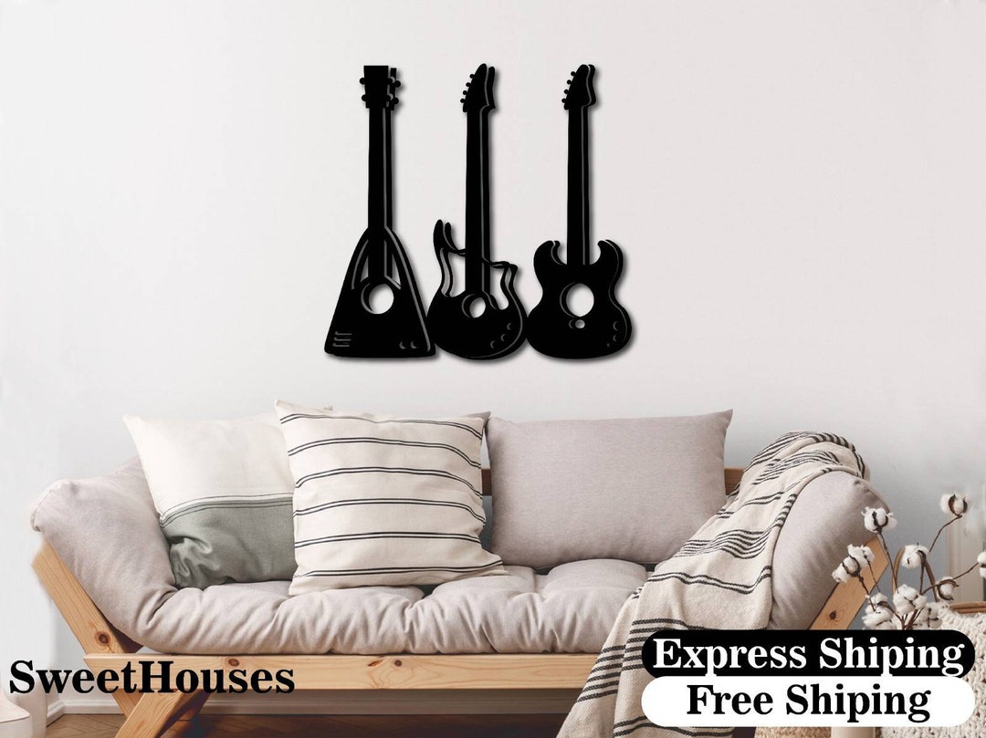 Decorative Guitar Wall Panels, 3 Pcs Set , Living Room Decor, Metal ...