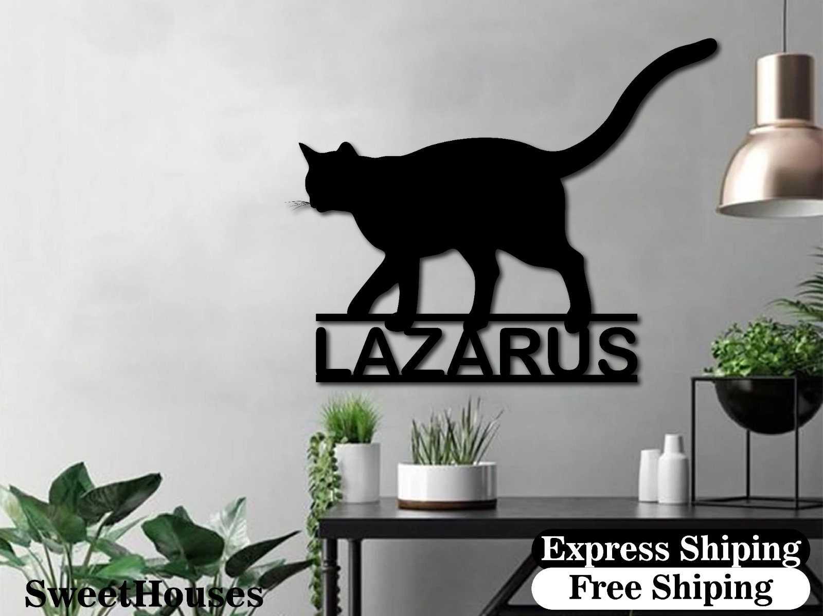 Personalized Black Cat Home Sign , Cat Cave Sign Metal Cat House Plaque ...