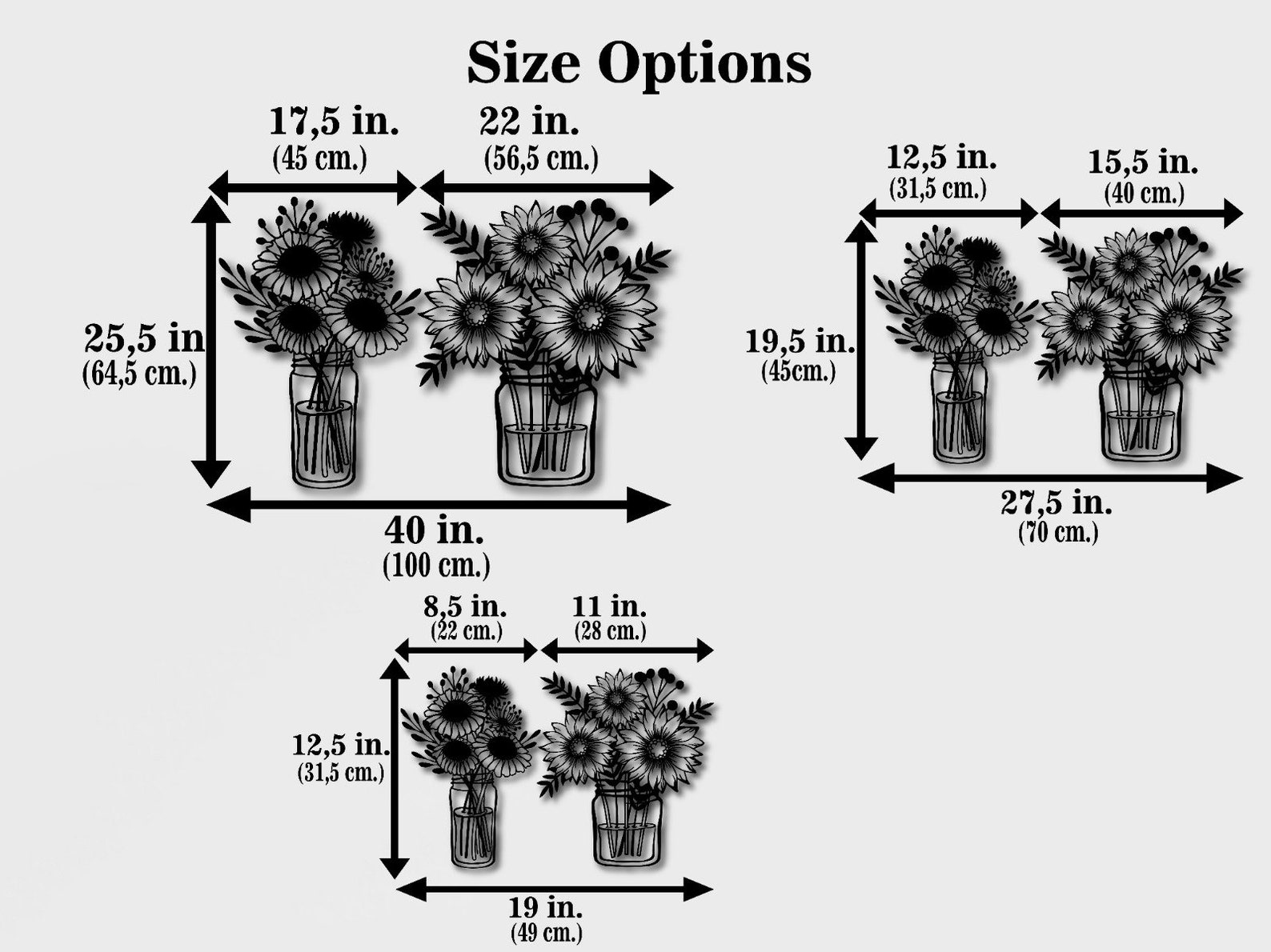 Flowers in Vase Metal Wall Decor Set ,potted Flower Metal Wall Decor ...