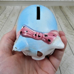 Piggy Bank, Ceramic Pig, Long Eyelashes, Slot on Top, Cute Bow, Vintage Banks - Etsy