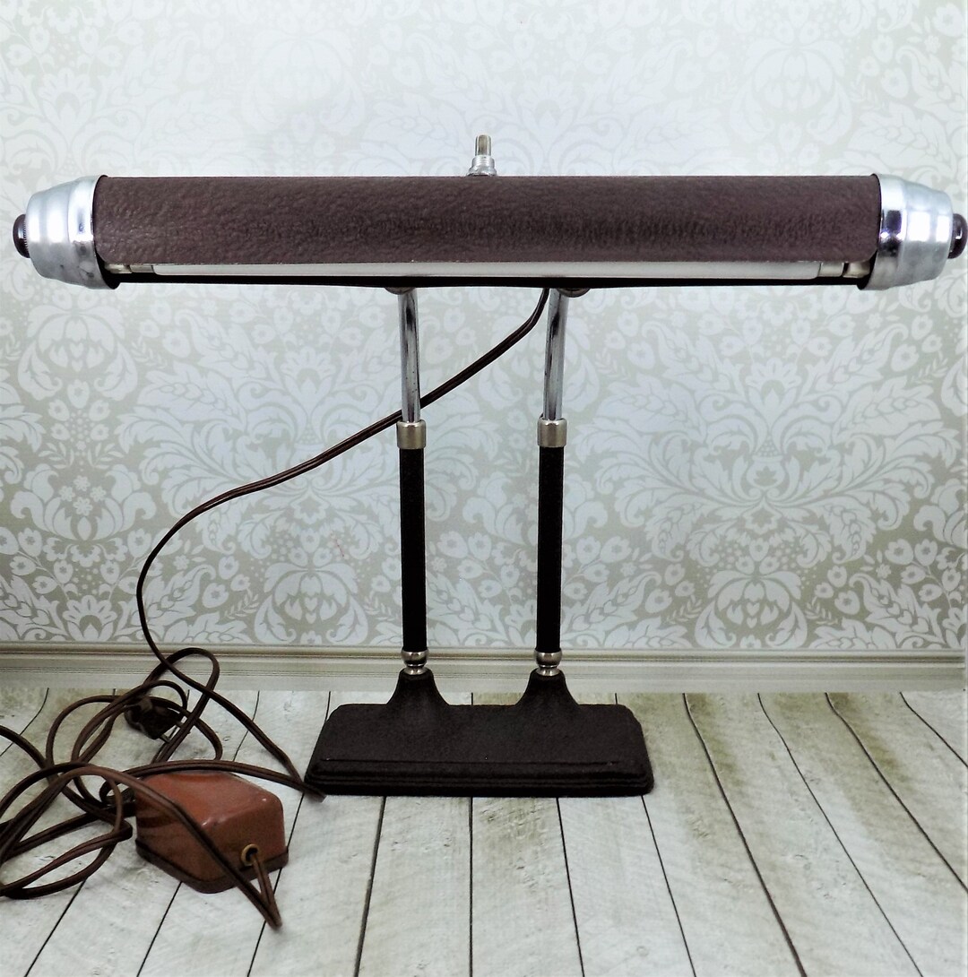 Fluorescent Desk Lamp, Brown Metal, Single Bulb, Push Button Switch ...