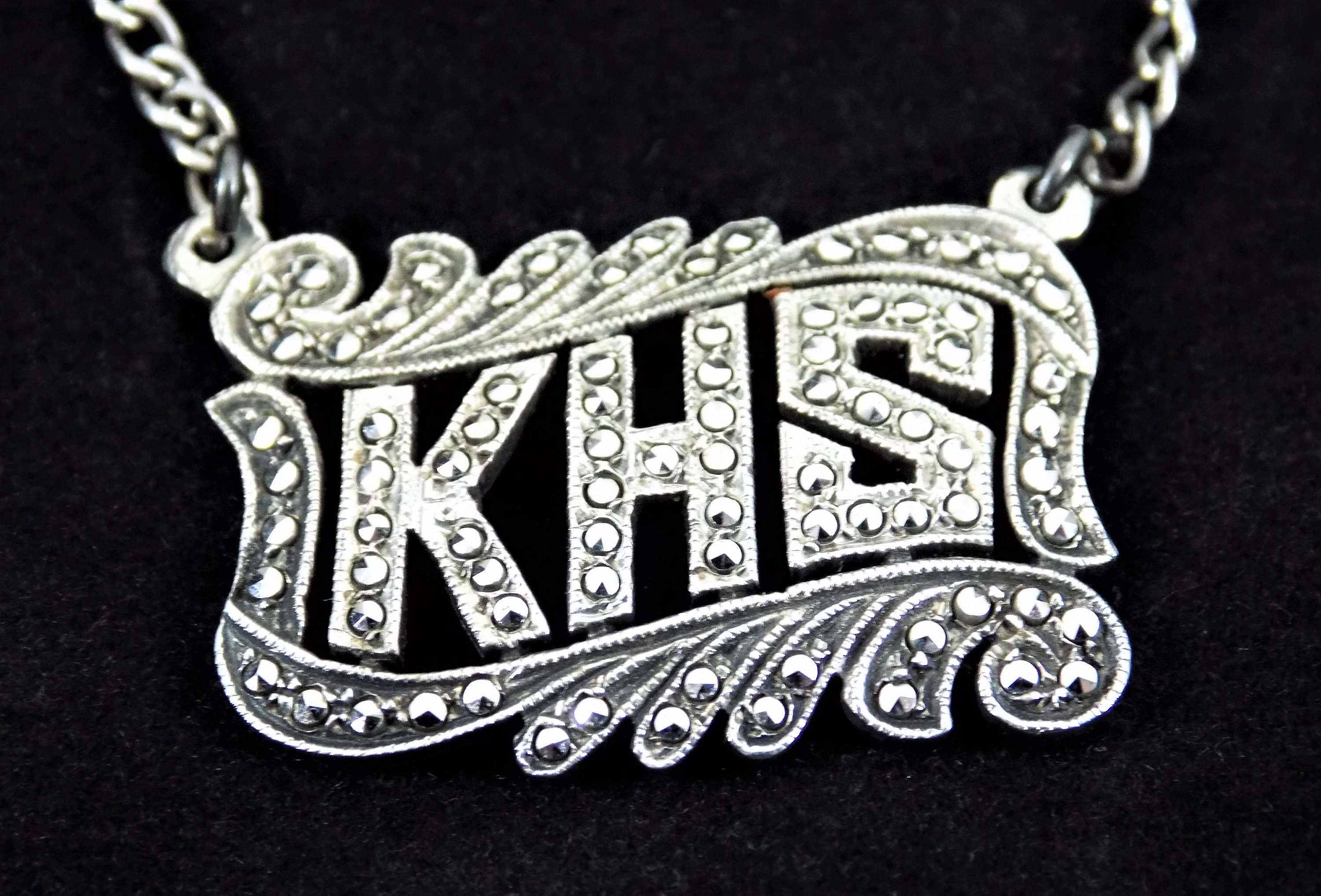 Sterling Marcasite Tie Bar Sparkling Monogram KHS Tie - Etsy 日本