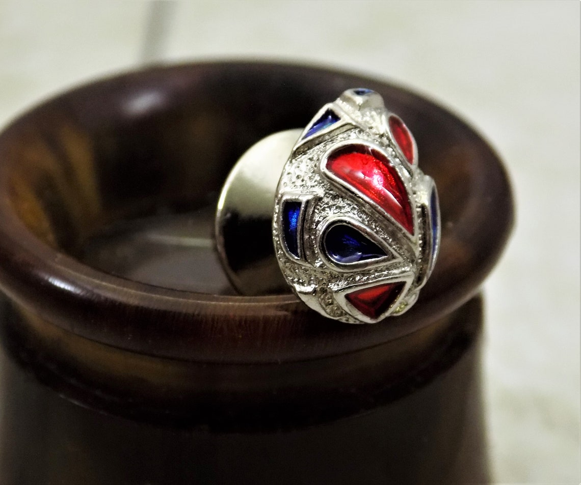 Swank Silver Tone Pin Blue and Red Enamel Accents Egg - Etsy