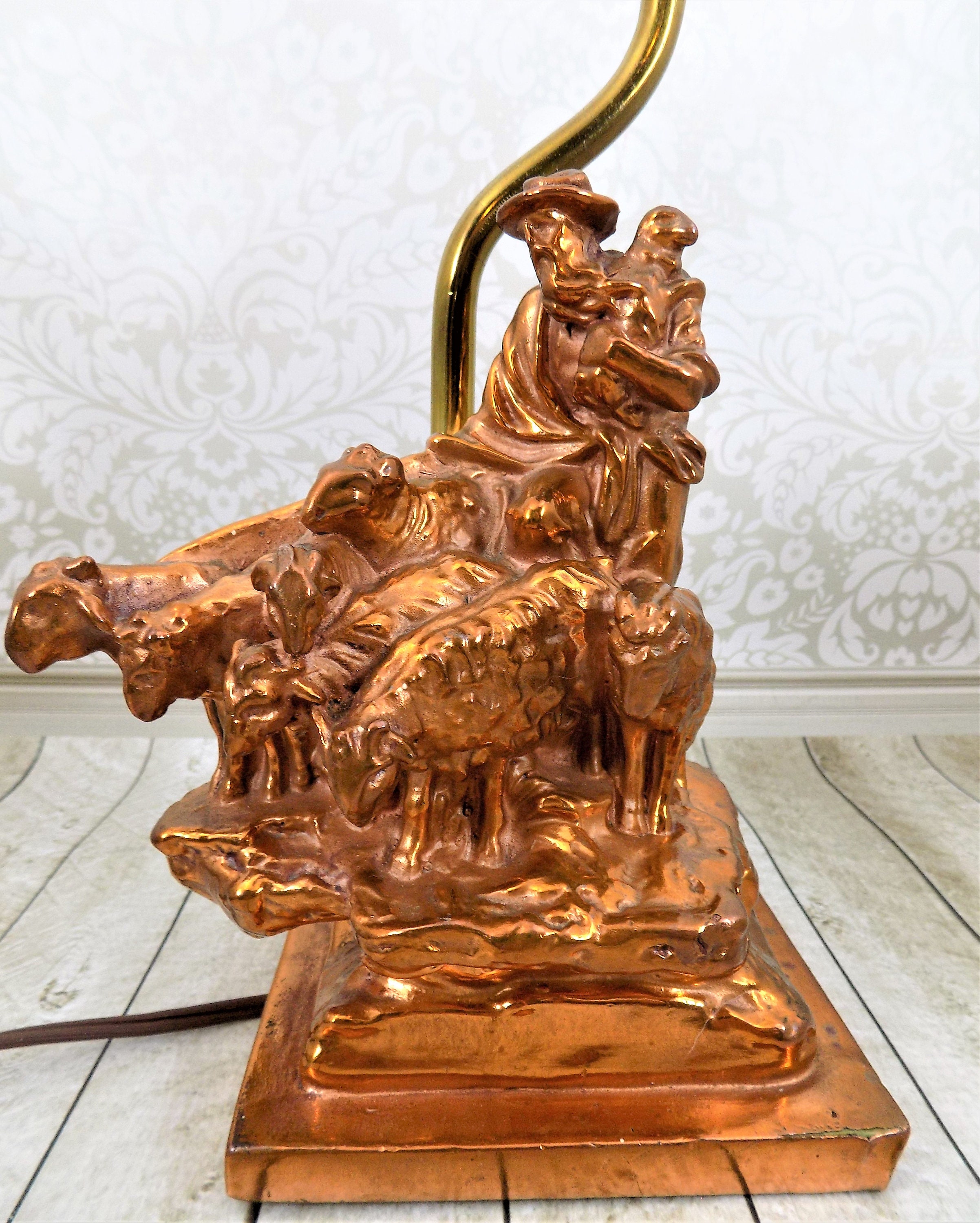 Copper Clad Lamp Shepherd and Sheep Table Lamp Caring - Etsy
