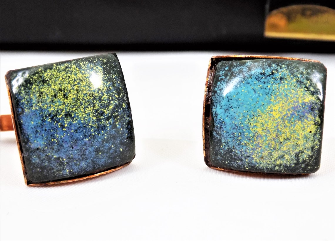 Vintage Copper Enamel Cuff Links, Galaxy Design, Modernist Style - Etsy