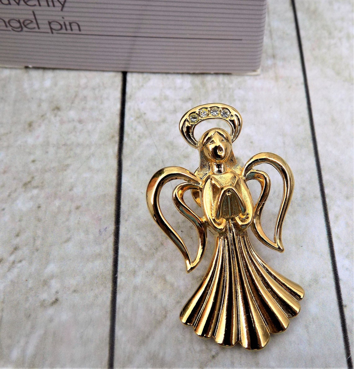 Avon Heavenly Angel Pin Polished Gold Tone Glass Stone | Etsy