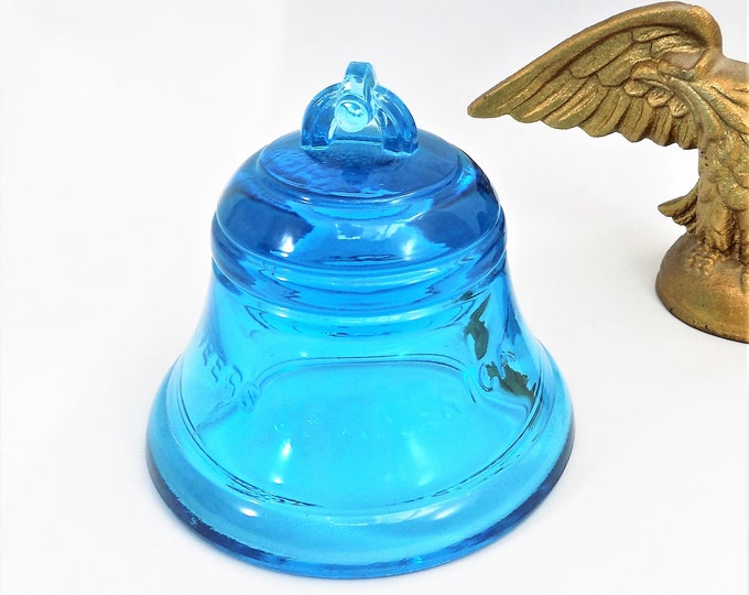 Blue Glass Bell Paperweight, Telephone Pioneers of America, Vintage ...