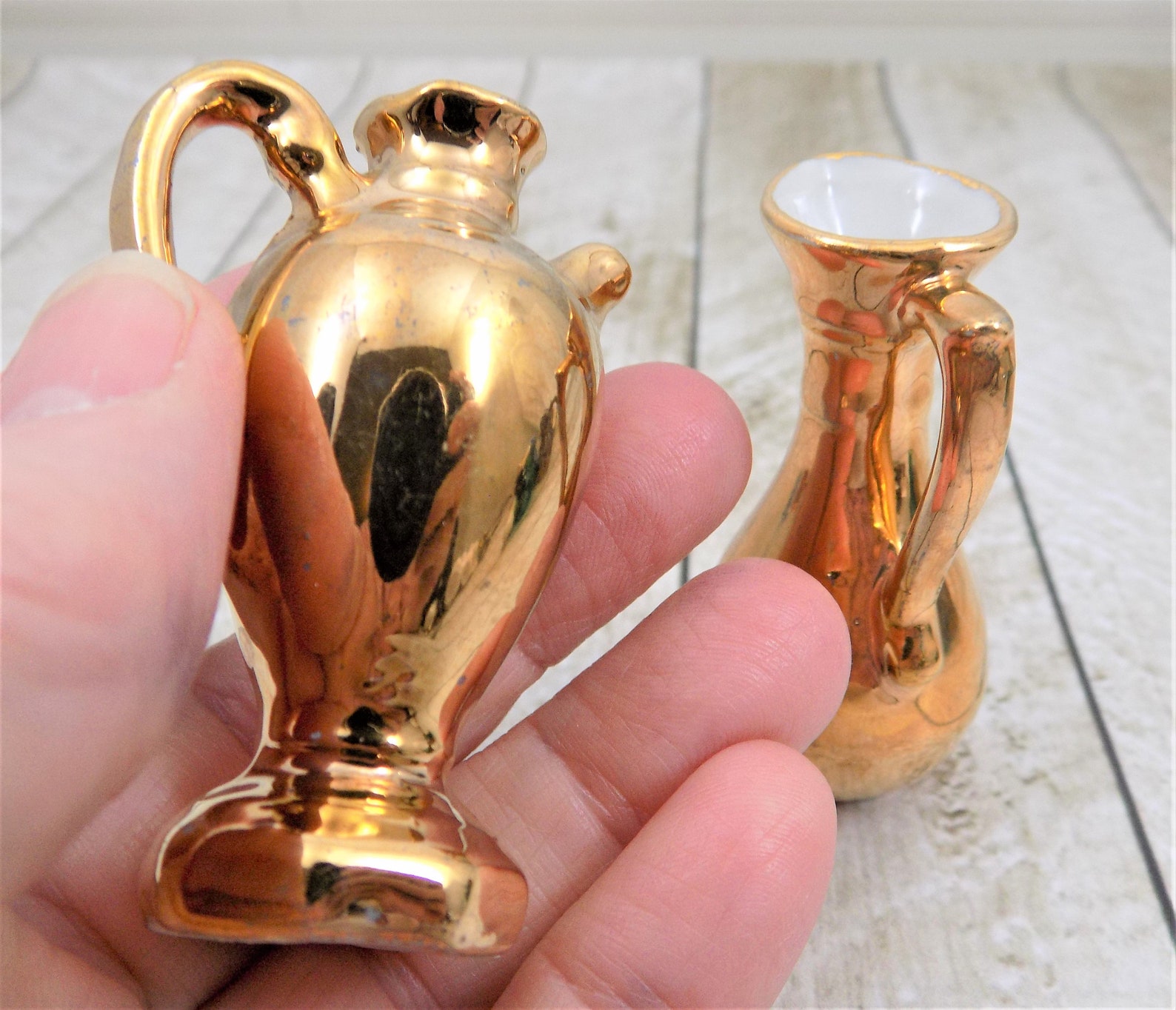 Gold Ceramic Mini Pitchers 2 Golden Ewers Curio Cabinet - Etsy