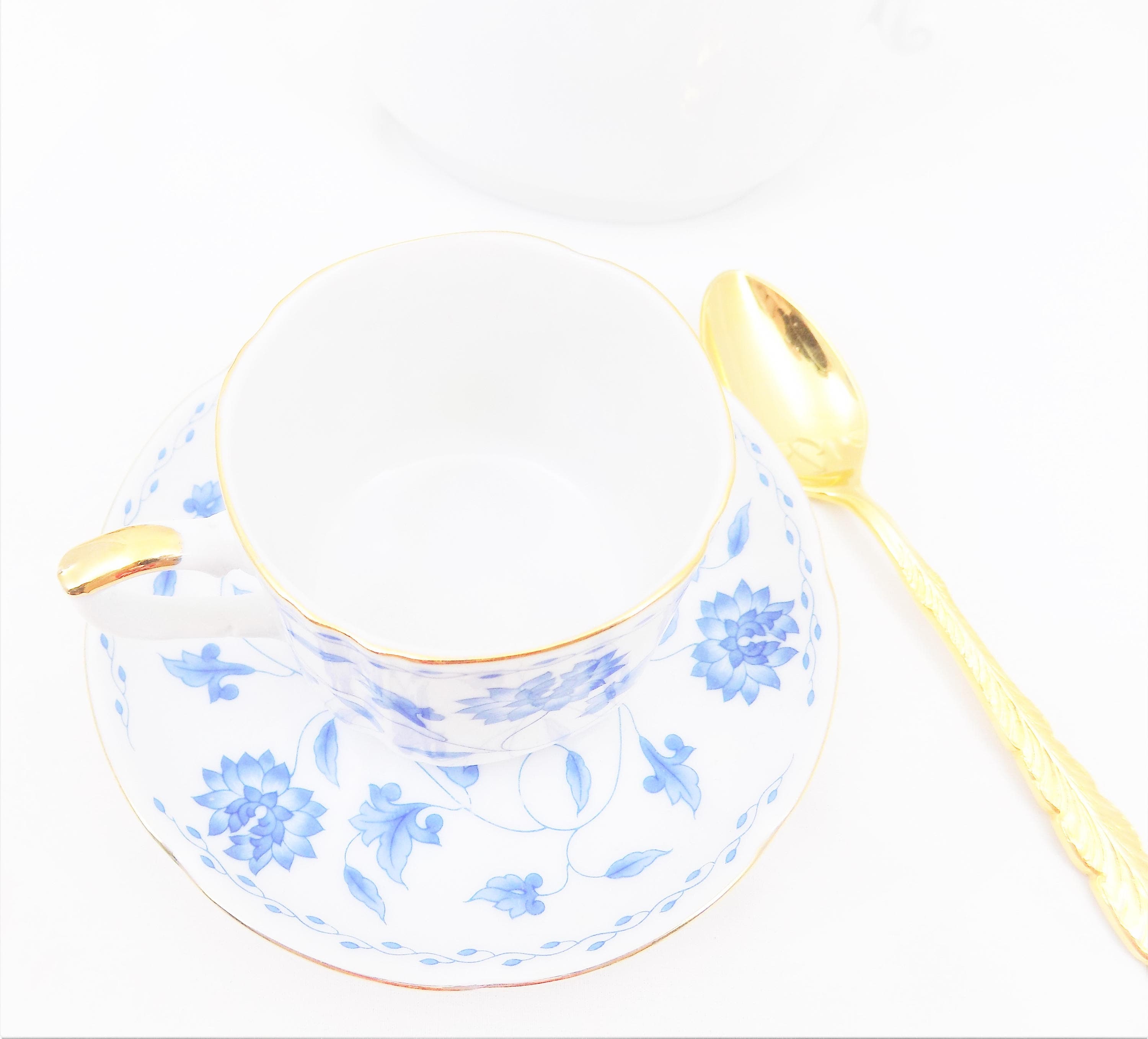 Blue and White Teacup with Saucer China Floral Cup with Gold | Etsy