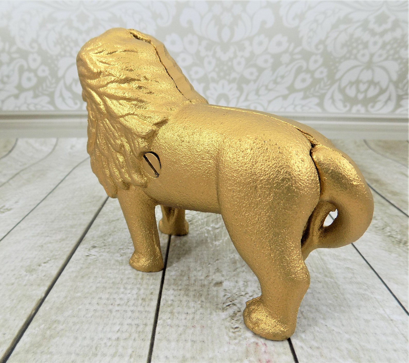 Cast Metal Lion Bank Lion With Mane Painted Gold Heavy - Etsy