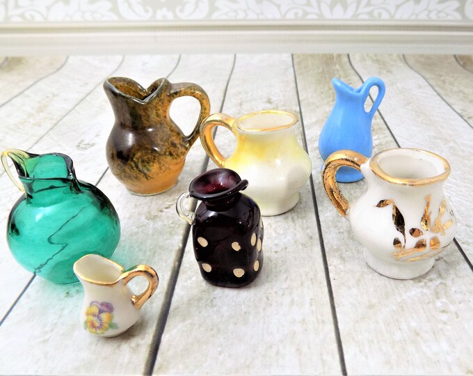 Miniature Pitchers, Instant Collection, Ceramic and Glass, Lot of 7 ...