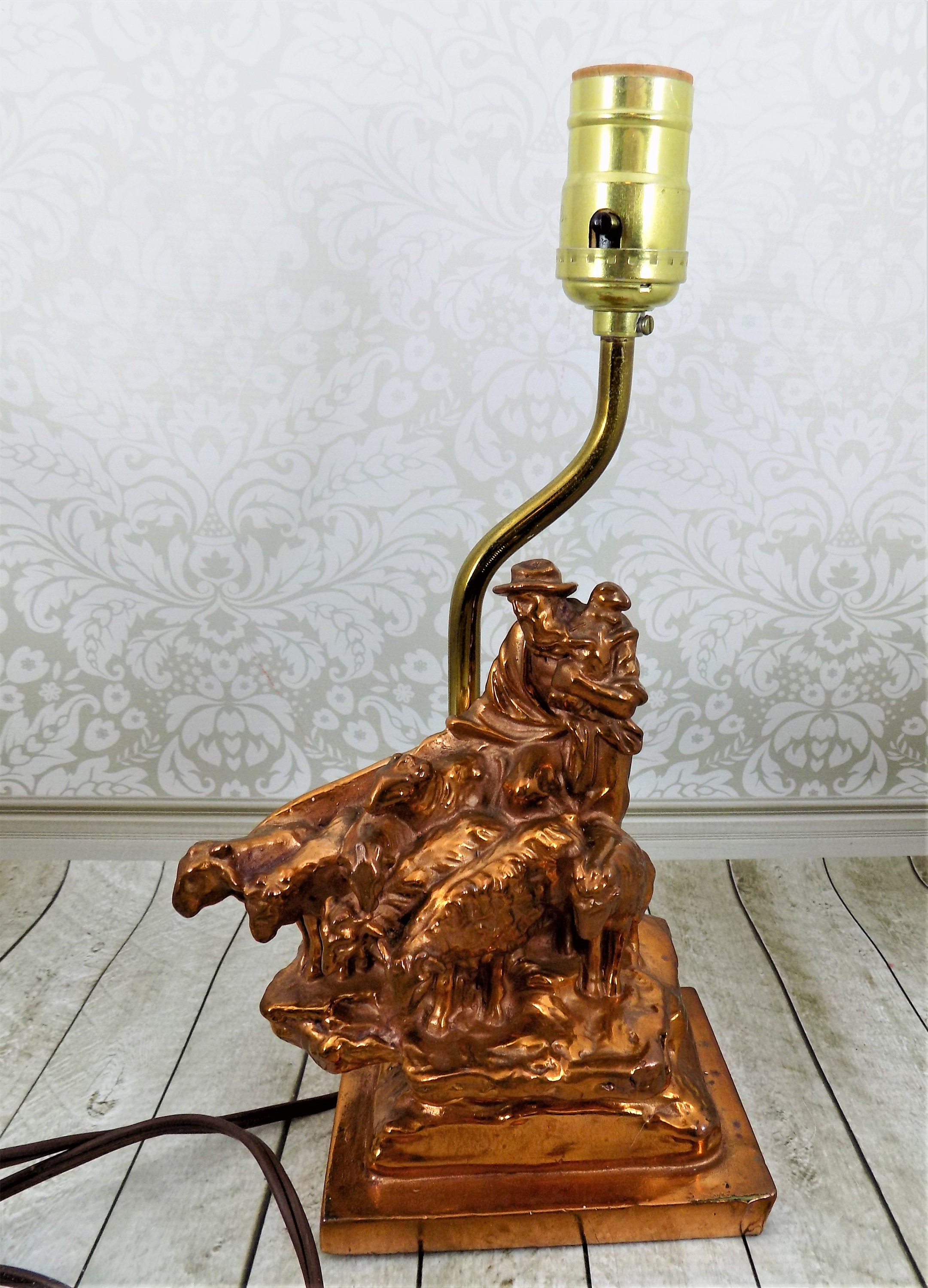 Copper Clad Lamp Shepherd and Sheep Table Lamp Caring - Etsy
