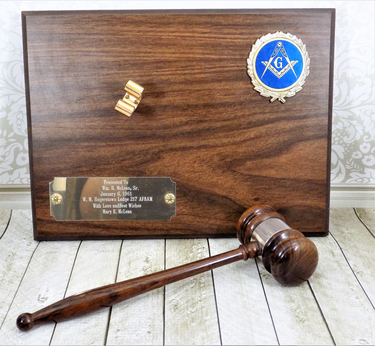 Masonic Wood Gavel Sterling Band Mounted on Plaque Sterling - Etsy