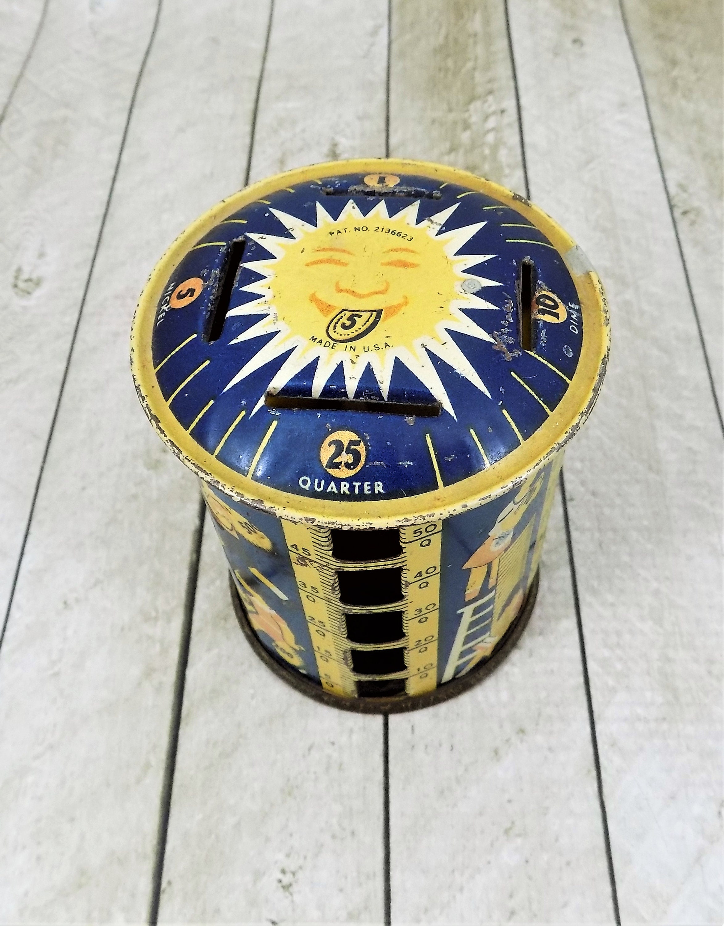 Blue and Yellow Rotary Child's Bank B&R Budget Bank Tin - Etsy