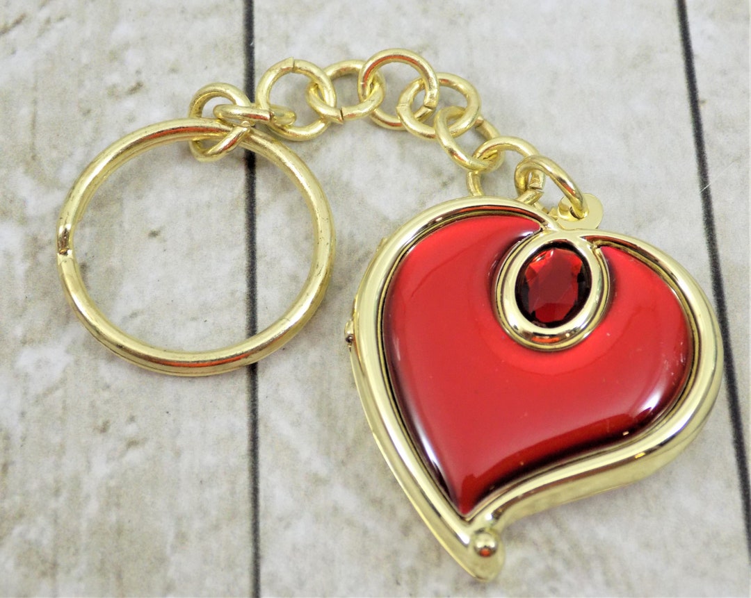 Avon Heart Locket Keychain, January Birthstone, Simulated Garnet ...