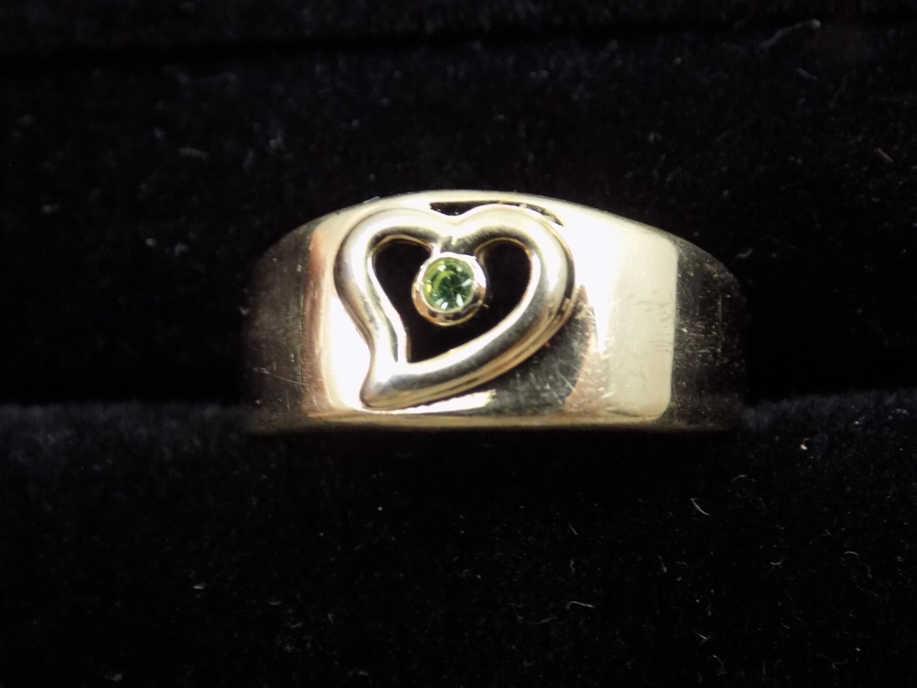 Avon Heart Band Green Glass Stone Openwork Heart Gold Tone | Etsy