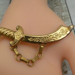 Scimitar Sword Brooch Engraved Blade With Chain Gold Wash - Etsy