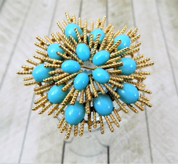 Avon Sunray Brooch, Turquoise Cabochons, Early Avon, … - Gem