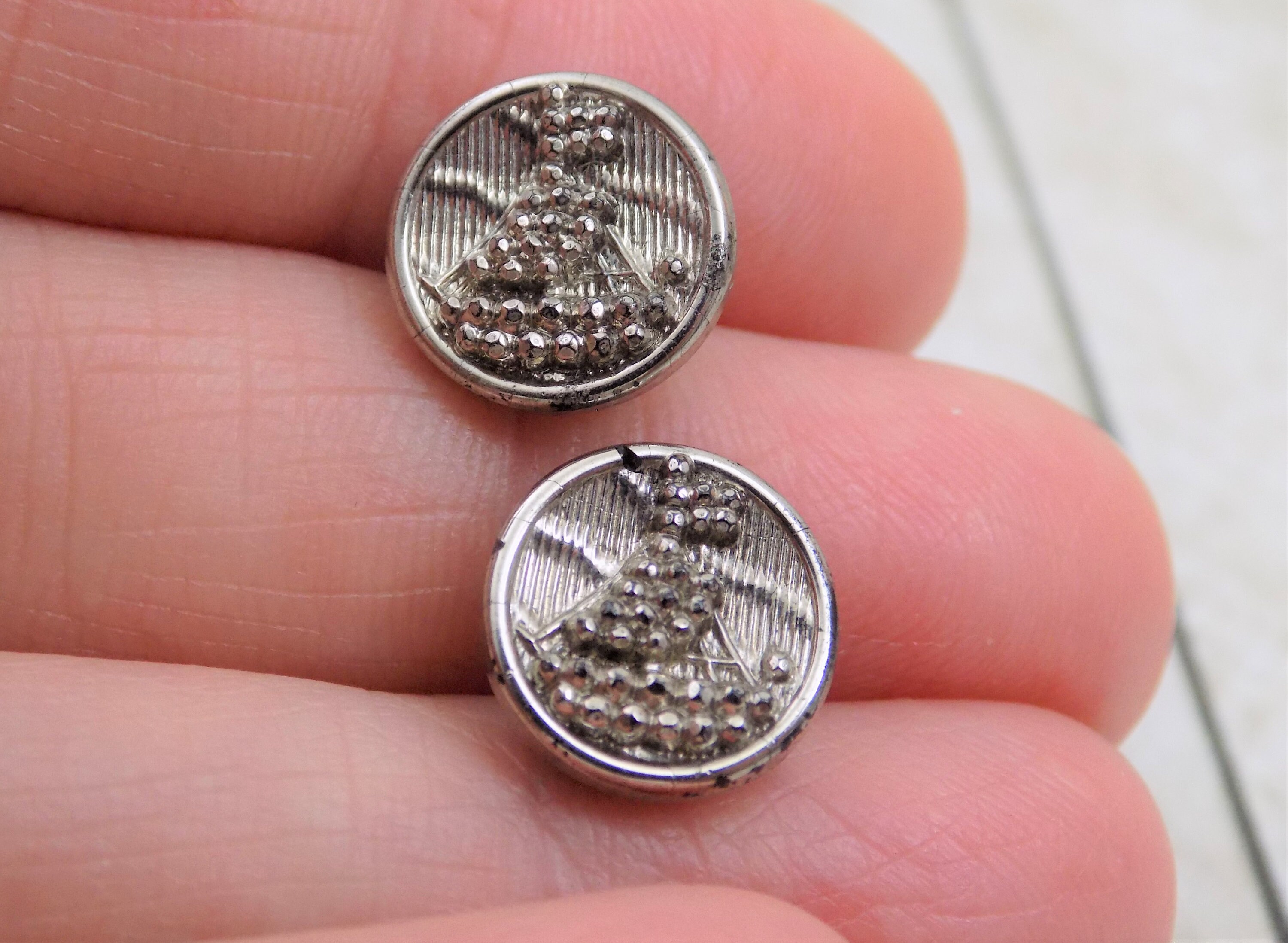 Black Glass Buttons Silver Luster Sailboat Cut Glass Loop | Etsy