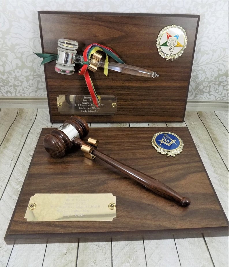 Masonic Wood Gavel Sterling Band Mounted on Plaque Sterling - Etsy