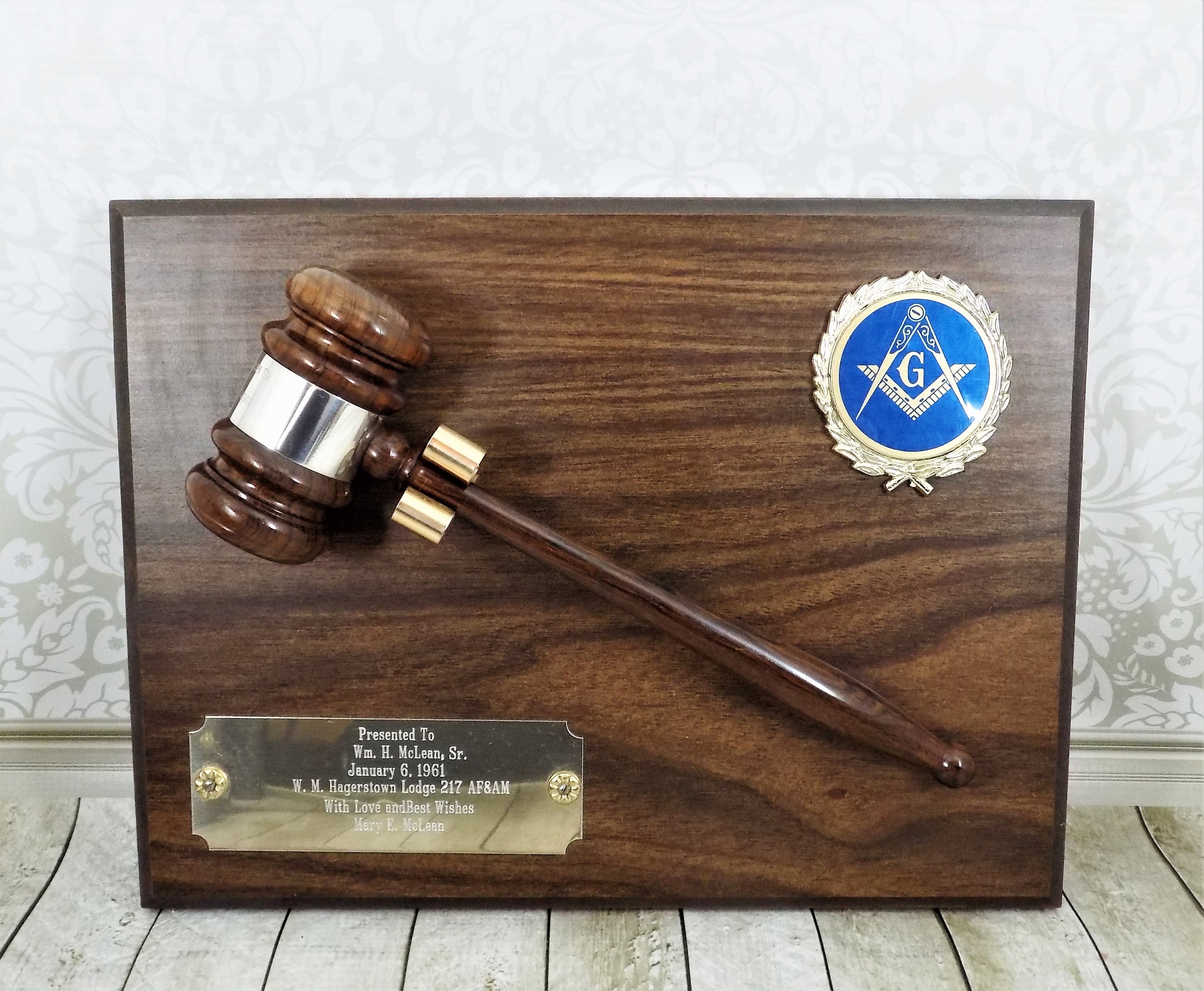 Masonic Wood Gavel Sterling Band Mounted on Plaque Sterling - Etsy