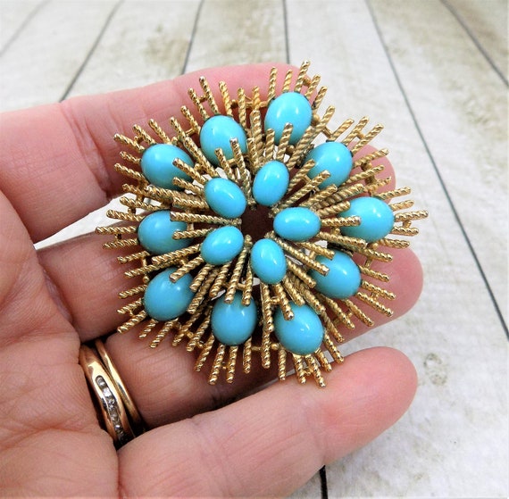 Avon Sunray Brooch, Turquoise Cabochons, Early Avon, … - Gem