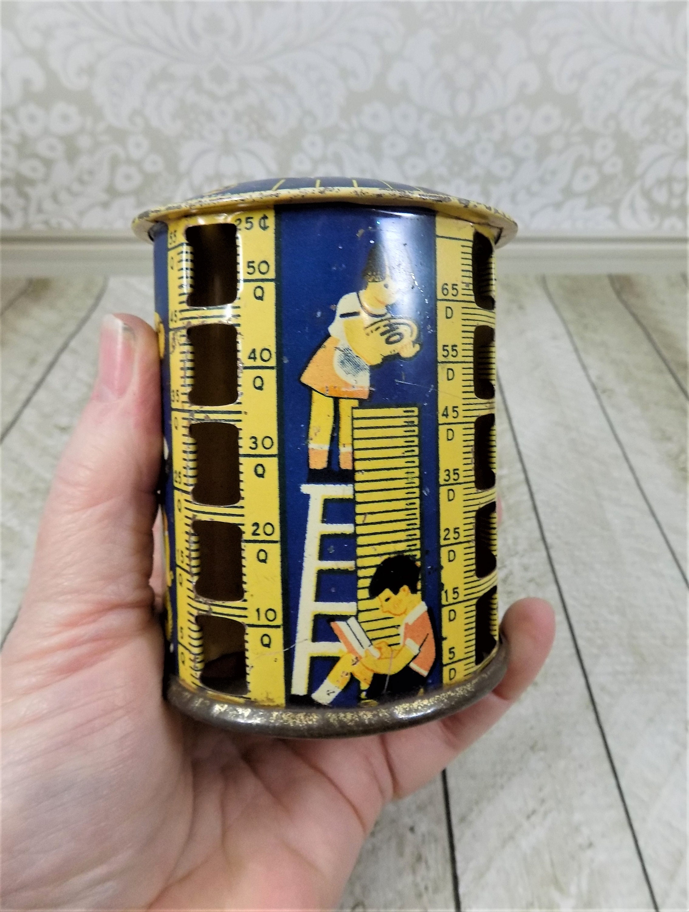 Blue and Yellow Rotary Child's Bank B&R Budget Bank Tin - Etsy