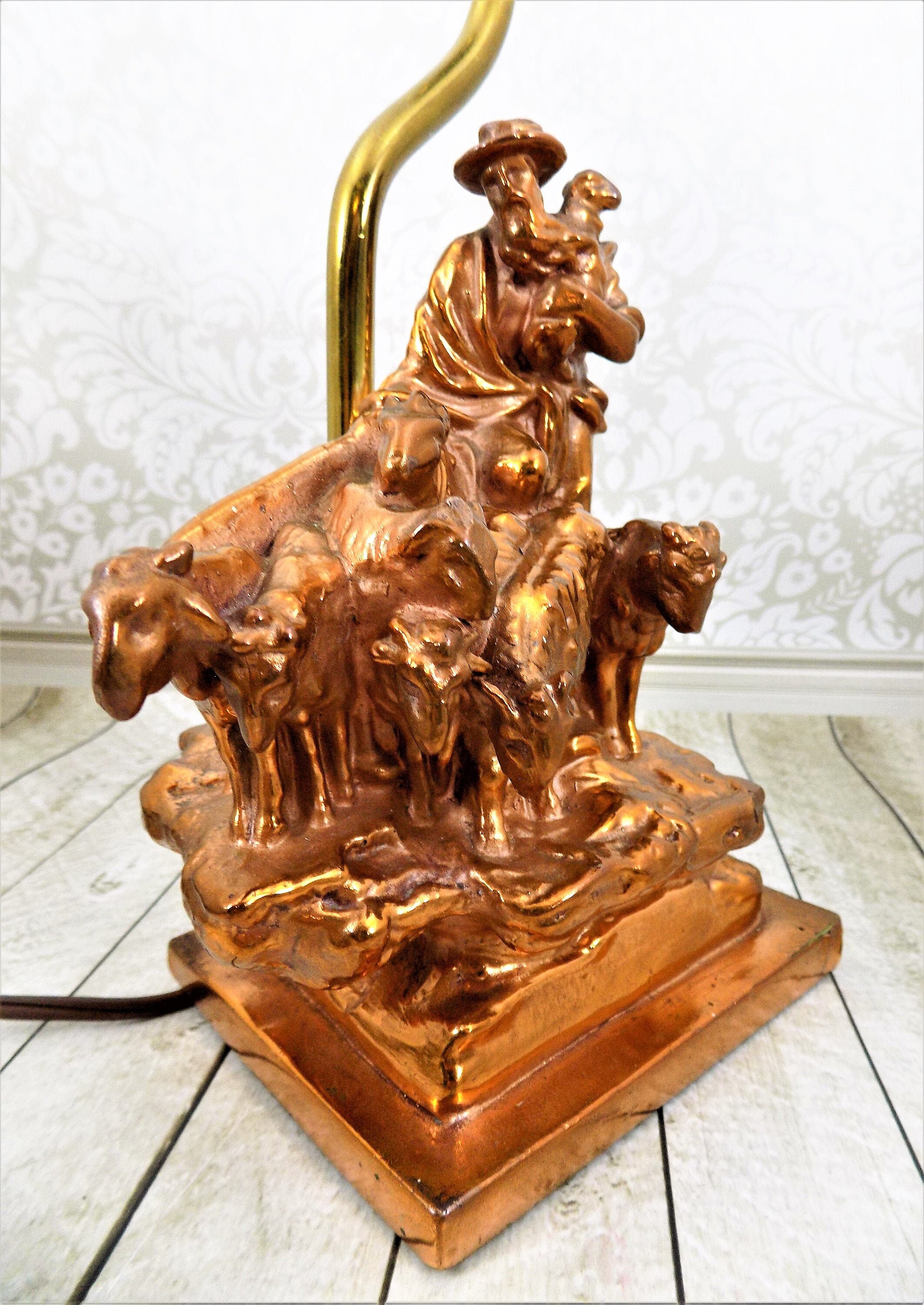 Copper Clad Lamp Shepherd and Sheep Table Lamp Caring - Etsy
