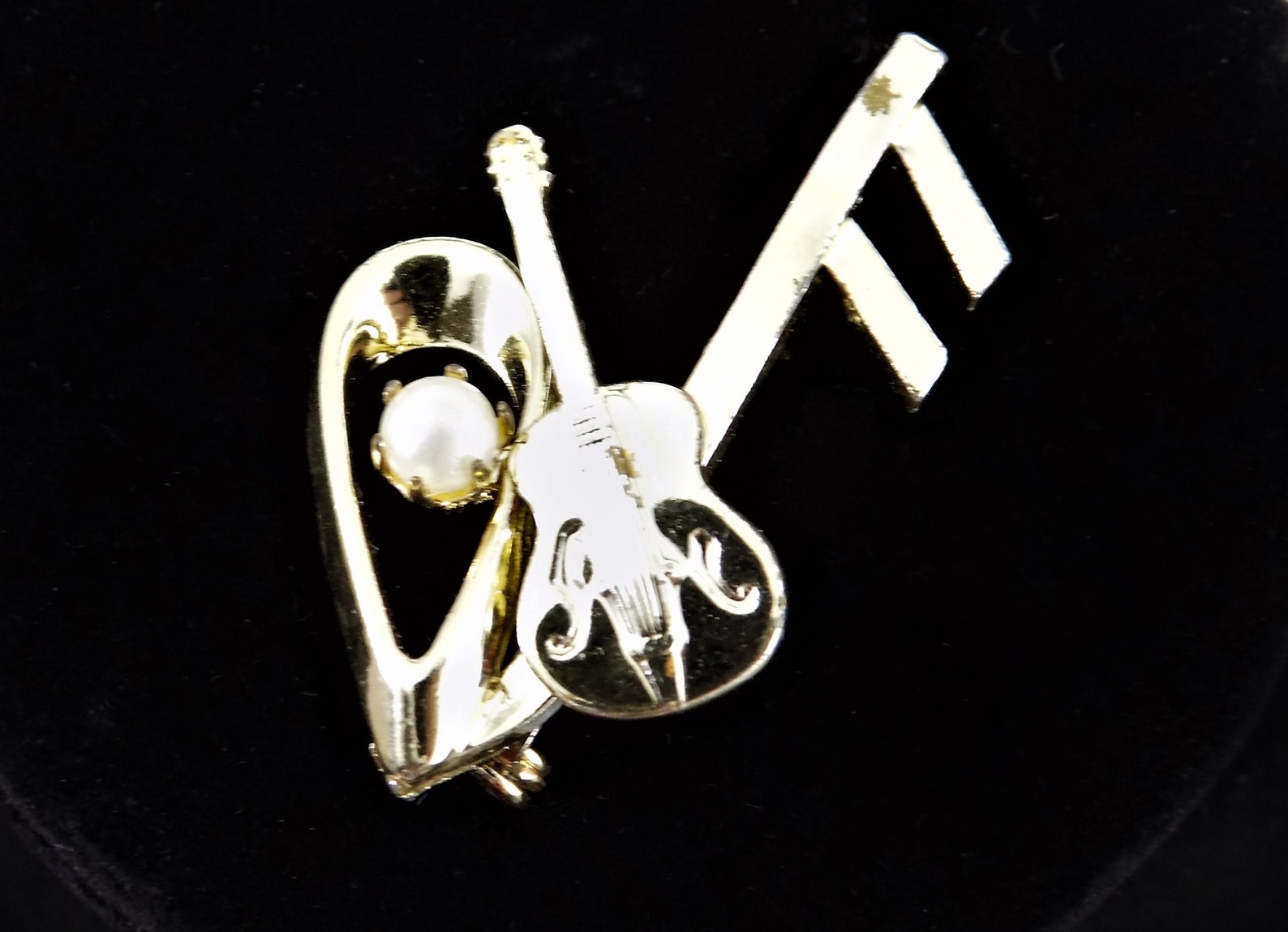 Mamselle Musical Brooch Music Note Guitar Pearl Gold | Etsy
