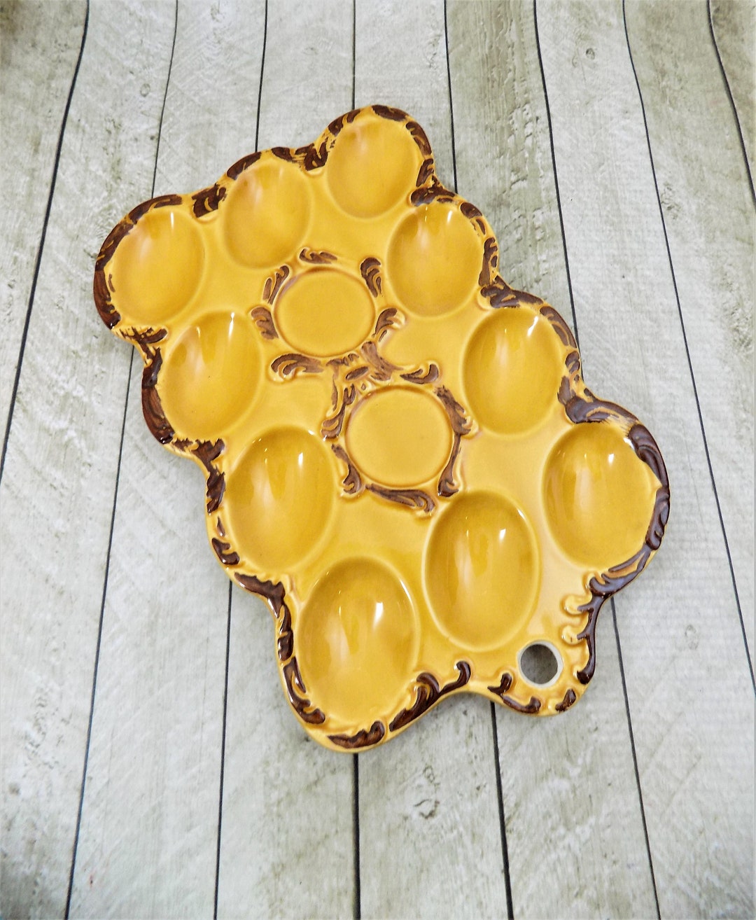 Ceramic Egg Tray, Yellow and Brown, Holds 10 Eggs, Made in Japan, Wall ...