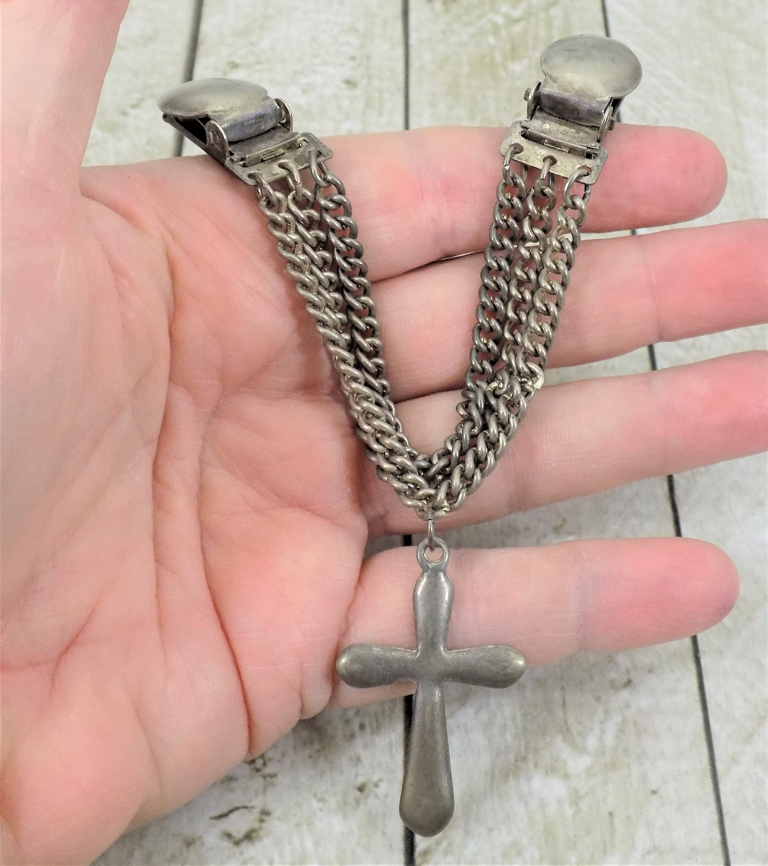 Silver Tone Sweater Guard Dangling Cross Dress Clip NOS | Etsy