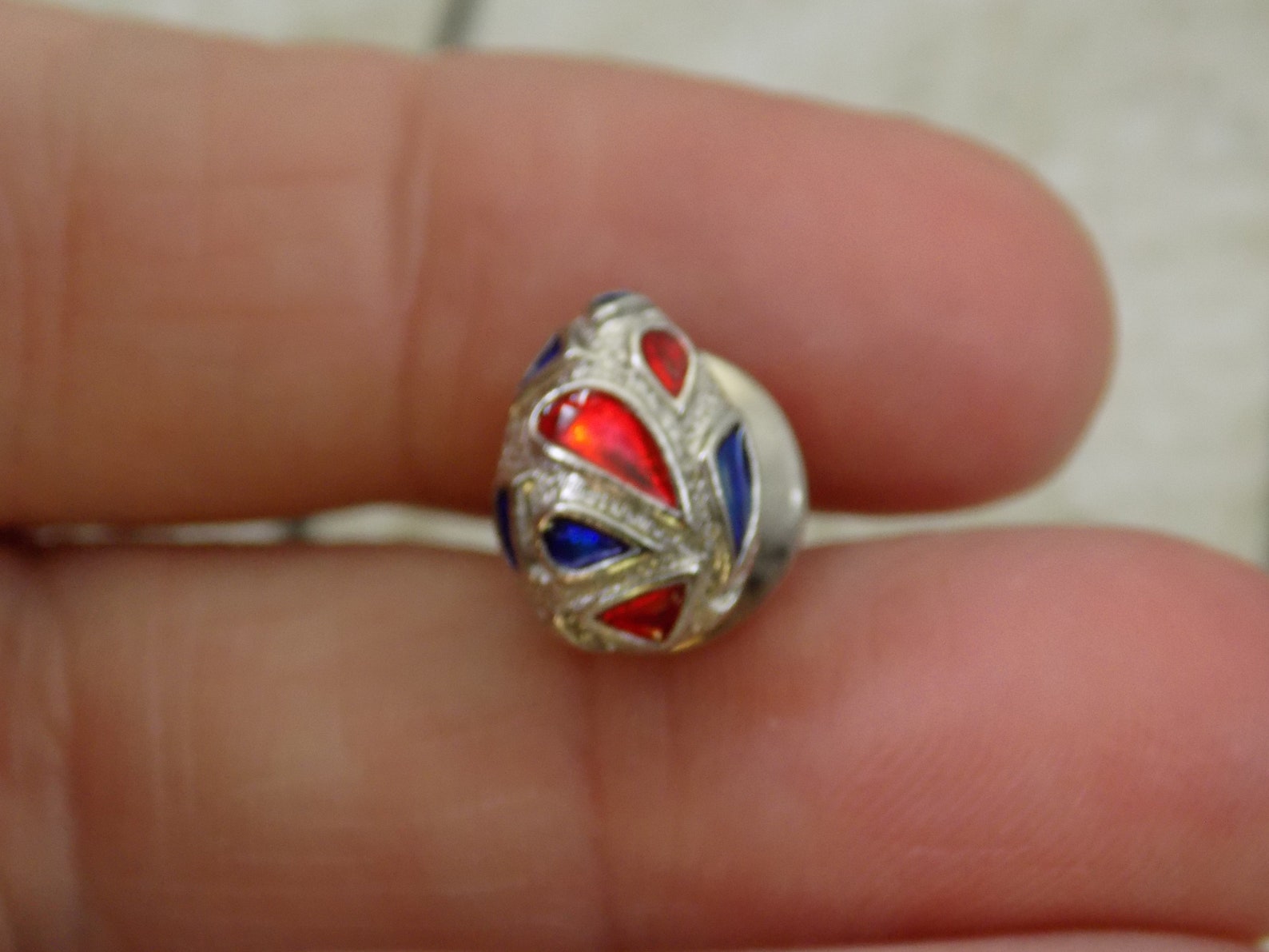 Swank Silver Tone Pin Blue and Red Enamel Accents Egg | Etsy