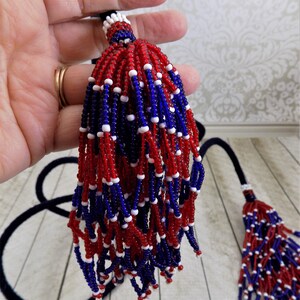 Red White Blue, Seed Beaded Tassels, 75 Inches Long, Hand Crafted, Navy ...