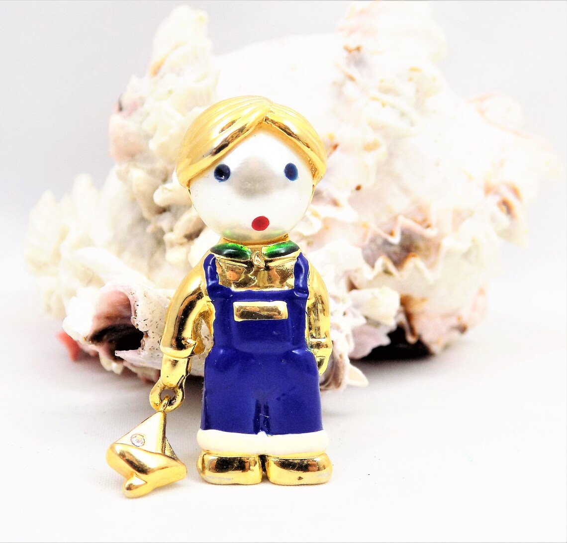 Bijoux Stern Boy Brooch Blue Overalls Enamel Stern From - Etsy