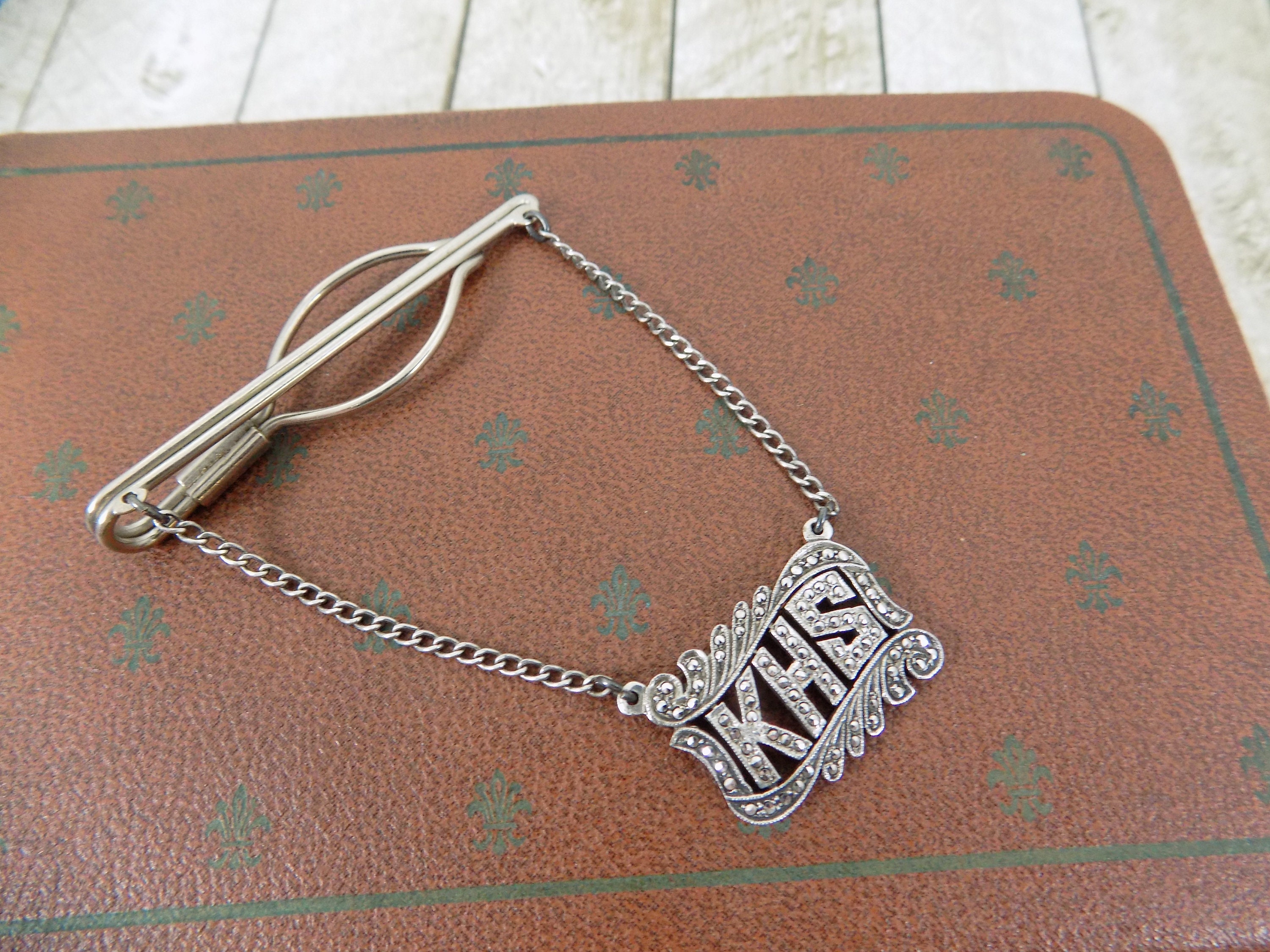 Sterling Marcasite Tie Bar Sparkling Monogram KHS Tie | Etsy