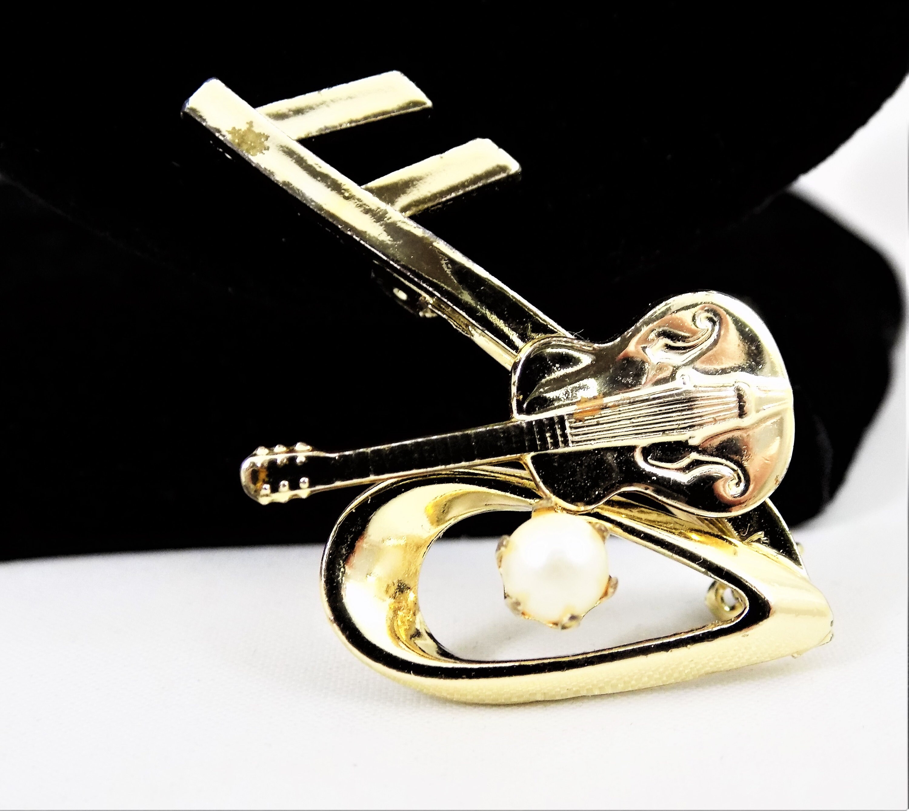 Mamselle Musical Brooch Music Note Guitar Pearl Gold | Etsy