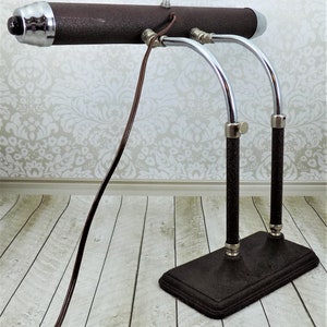 Fluorescent Desk Lamp, Brown Metal, Single Bulb, Push Button Switch ...