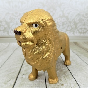 Cast Metal Lion Bank, Lion With Mane, Painted Gold, Heavy Bank, Home ...
