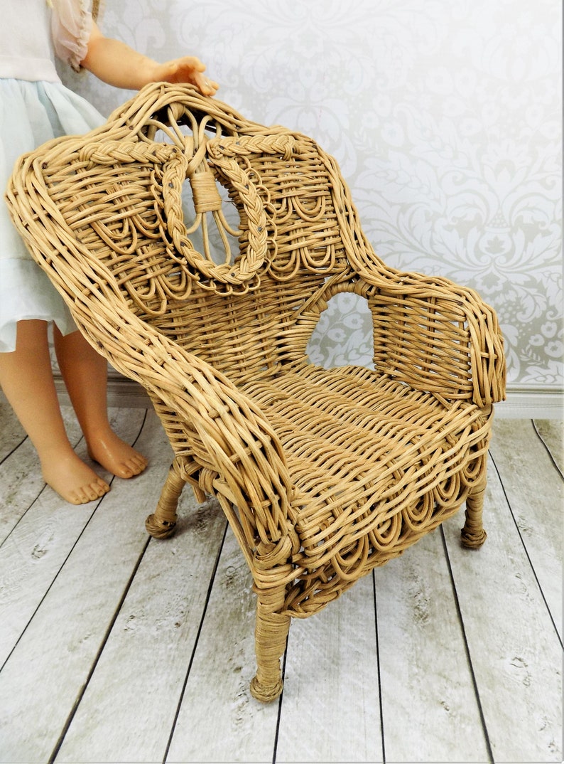 Wicker Doll Chair Victorian Design Wide Back Scrolled | Etsy