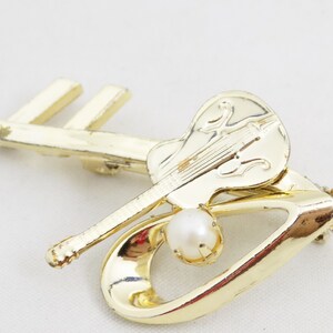 Mamselle Musical Brooch, Music Note, Guitar, Pearl, Gold Alloy, Vintage ...