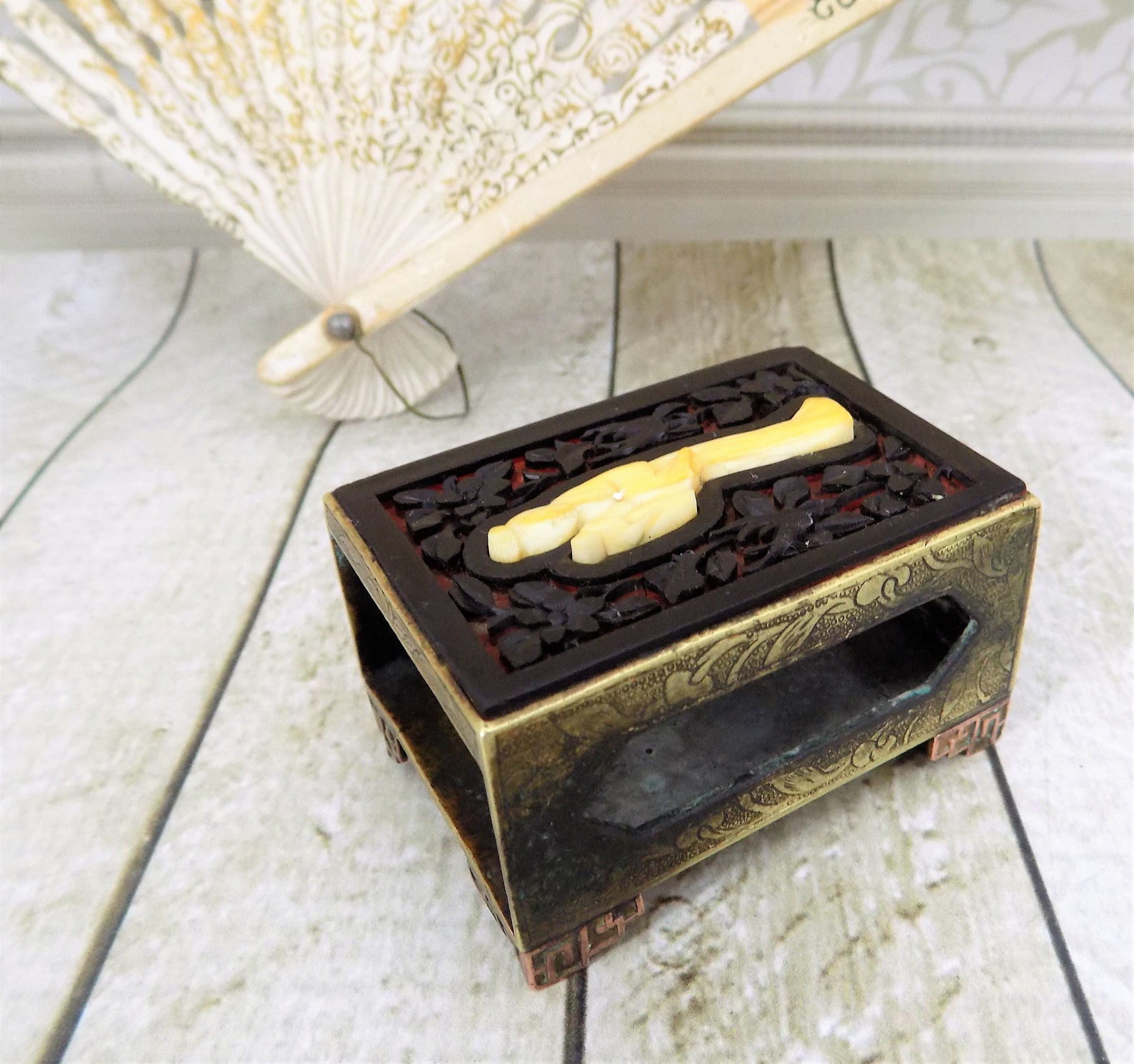 Brass Matchbox Holder. Brass and Copper Engraved Asian | Etsy