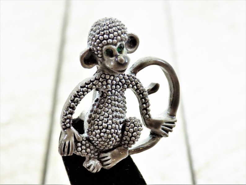 Gerry's Monkey Brooch Gray Metal Embossed Dots Green - Etsy