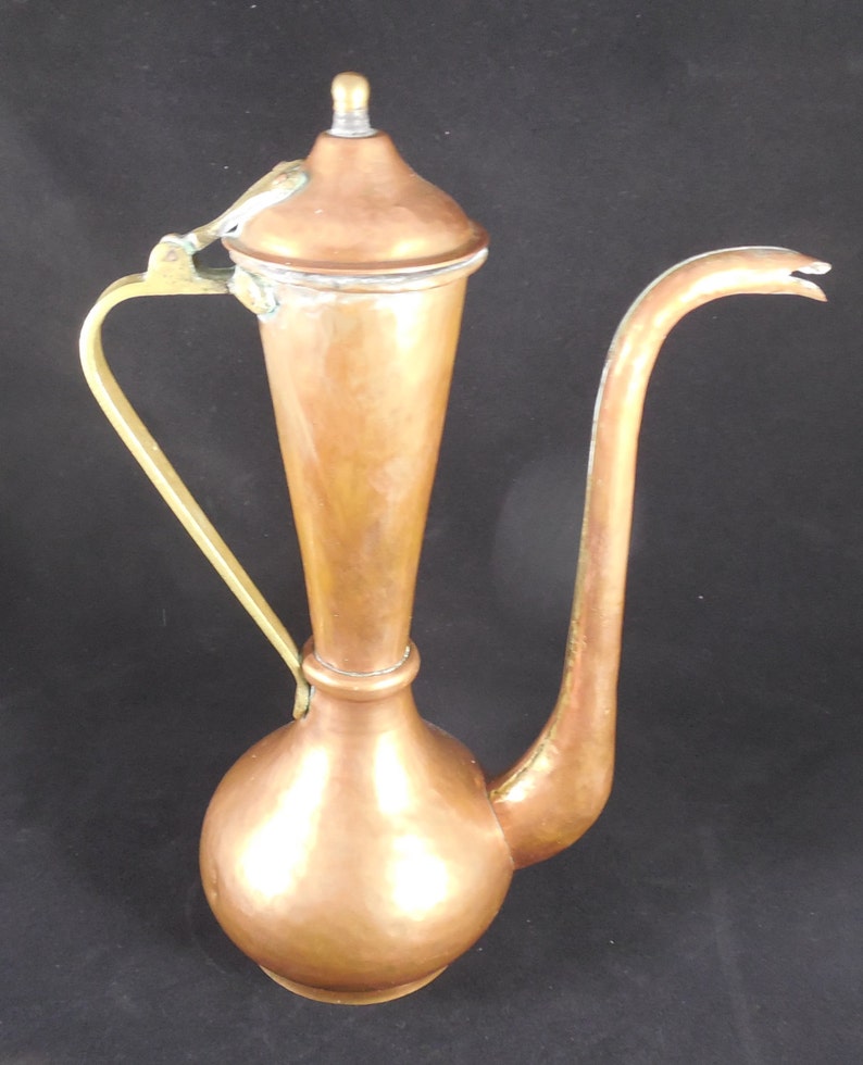 Imperial Russian Copper Coffee Pot 13", Hand Hammered Copper and Brass ...