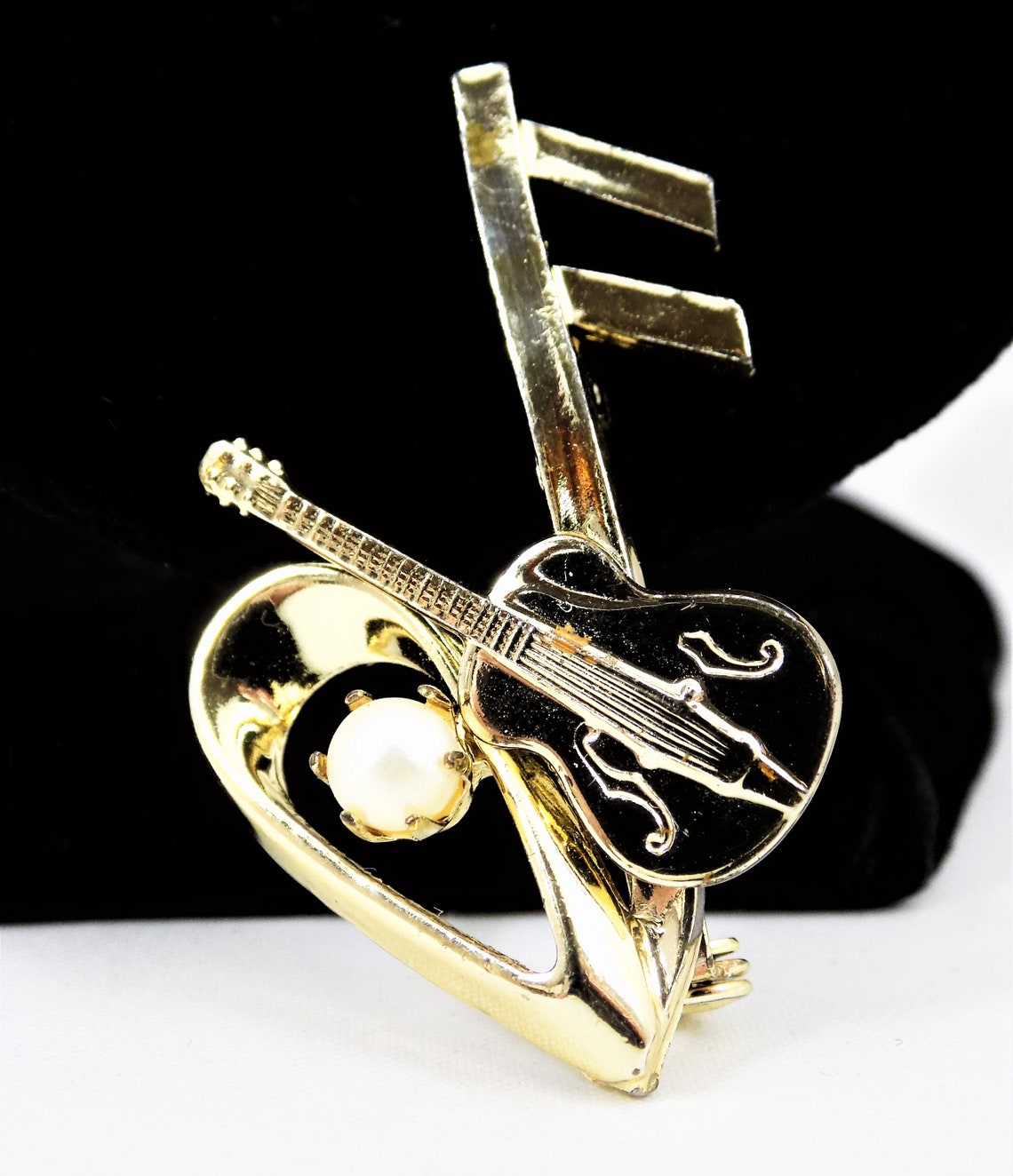 Mamselle Musical Brooch Music Note Guitar Pearl Gold - Etsy