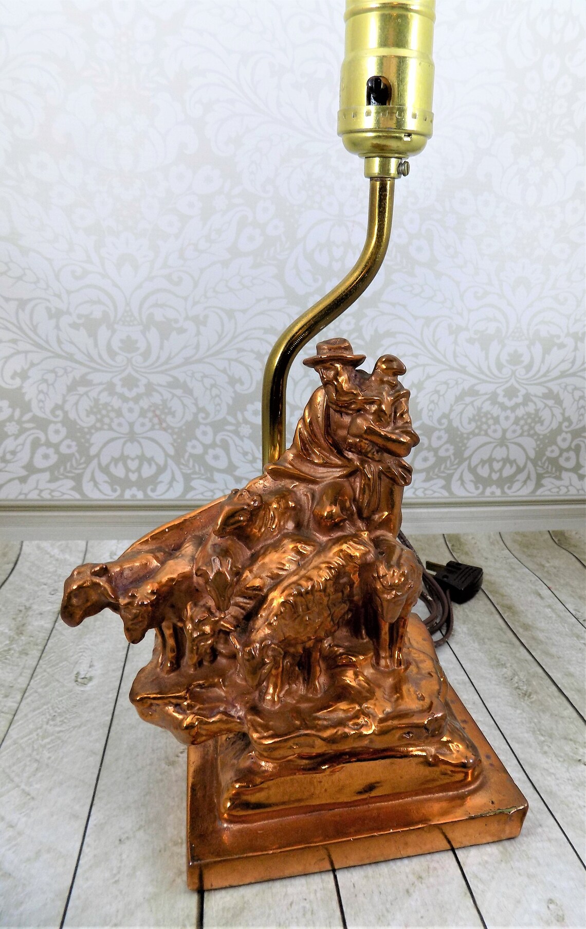Copper Clad Lamp Shepherd and Sheep Table Lamp Caring - Etsy