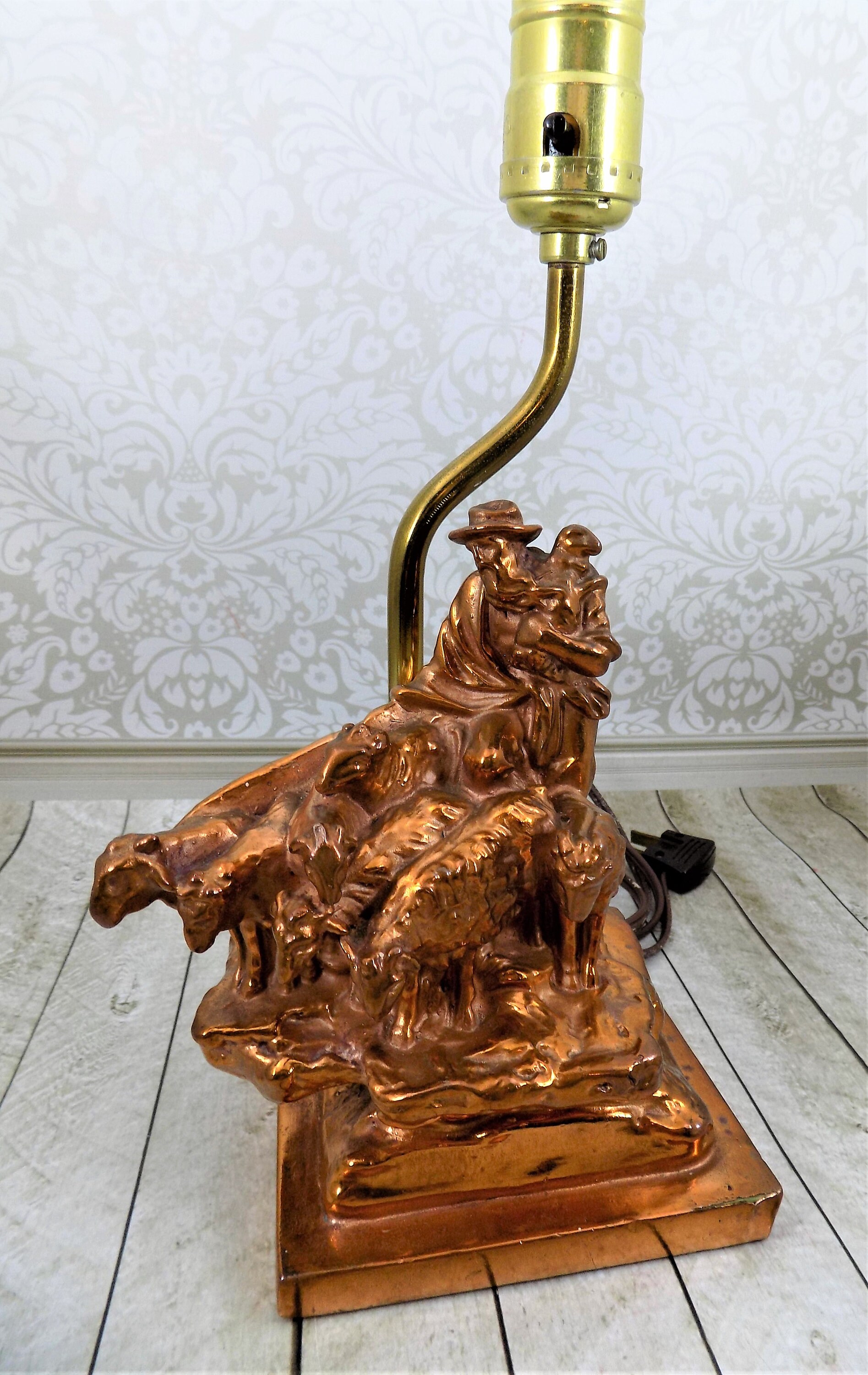 Copper Clad Lamp Shepherd and Sheep Table Lamp Caring - Etsy