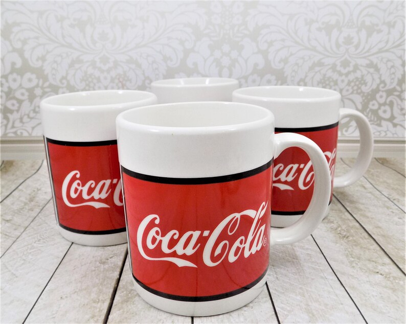 Coca-cola Mugs Red and Black Panel 1996 Gibson Ceramic Set - Etsy