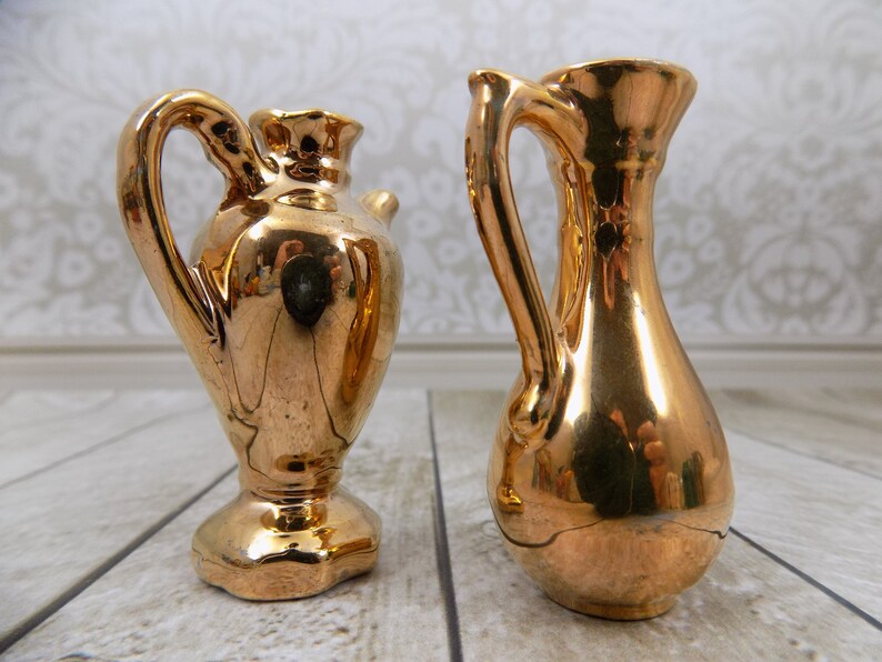 Gold Ceramic Mini Pitchers 2 Golden Ewers Curio Cabinet - Etsy